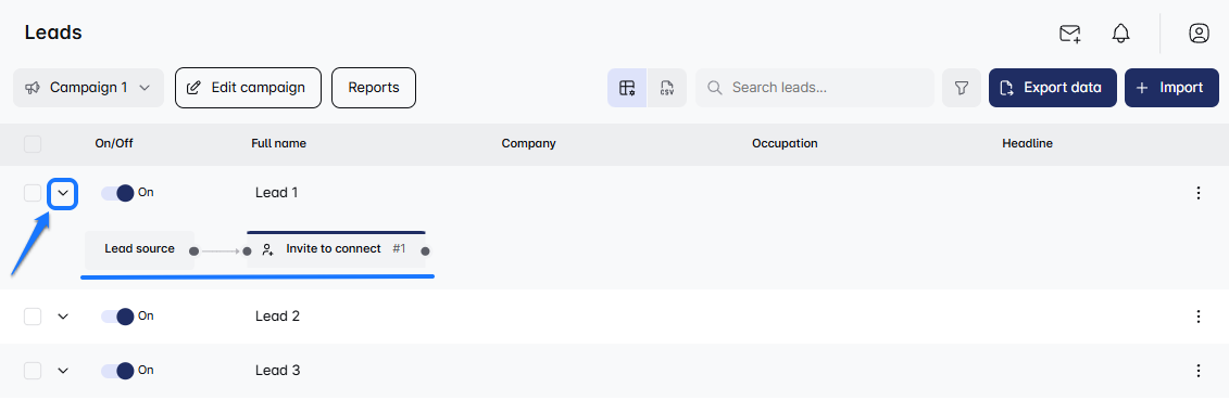 Leads list dashboard – Overlead